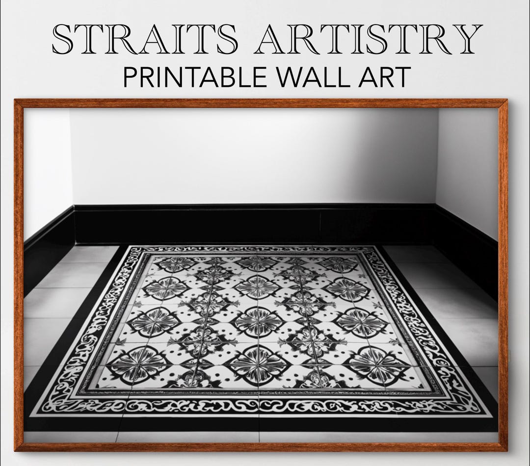 Peranakan Tiles Art Print | Hyperrealistic Charcoal Line Art (digital ...