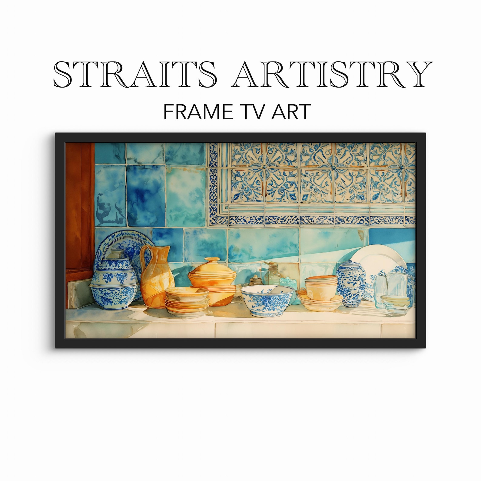 Vintage Peranakan Kitchen Wall Art, Pastel Crockery and Ornate Tiles ...