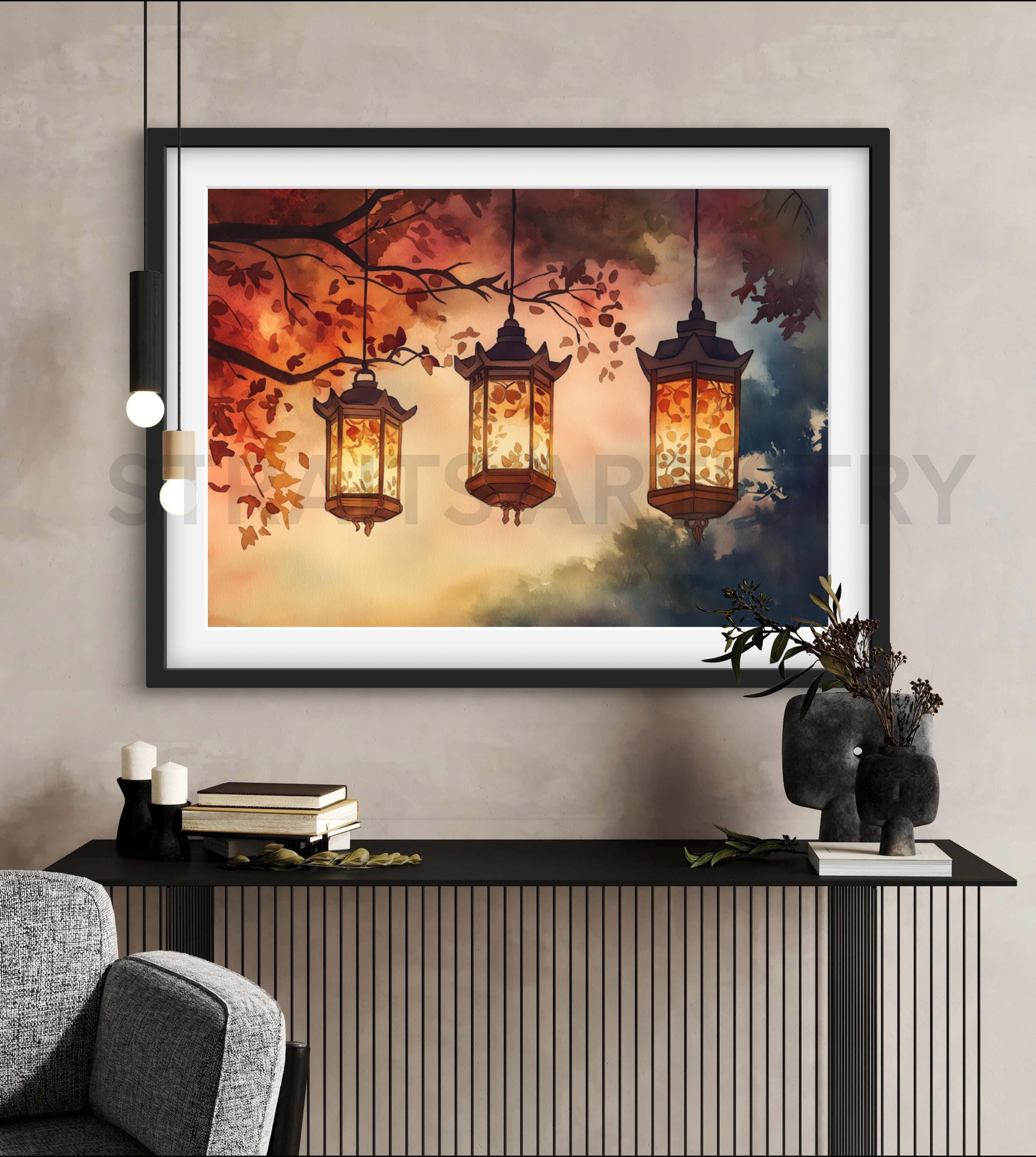 Peranakan Lanterns Watercolor Art Print – Autumn Home Decor (digital ...