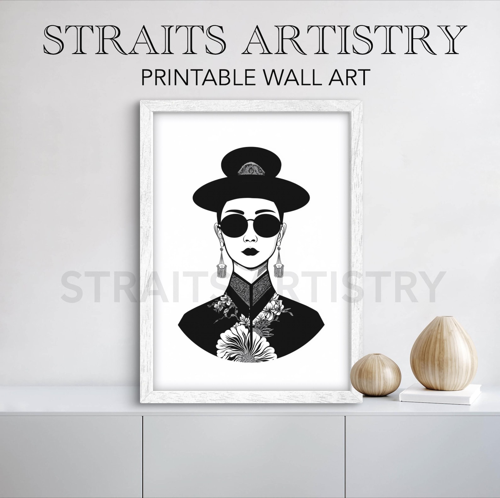 Peranakan Ancestry Art Print | Minimalist Vintage Design | Black ...