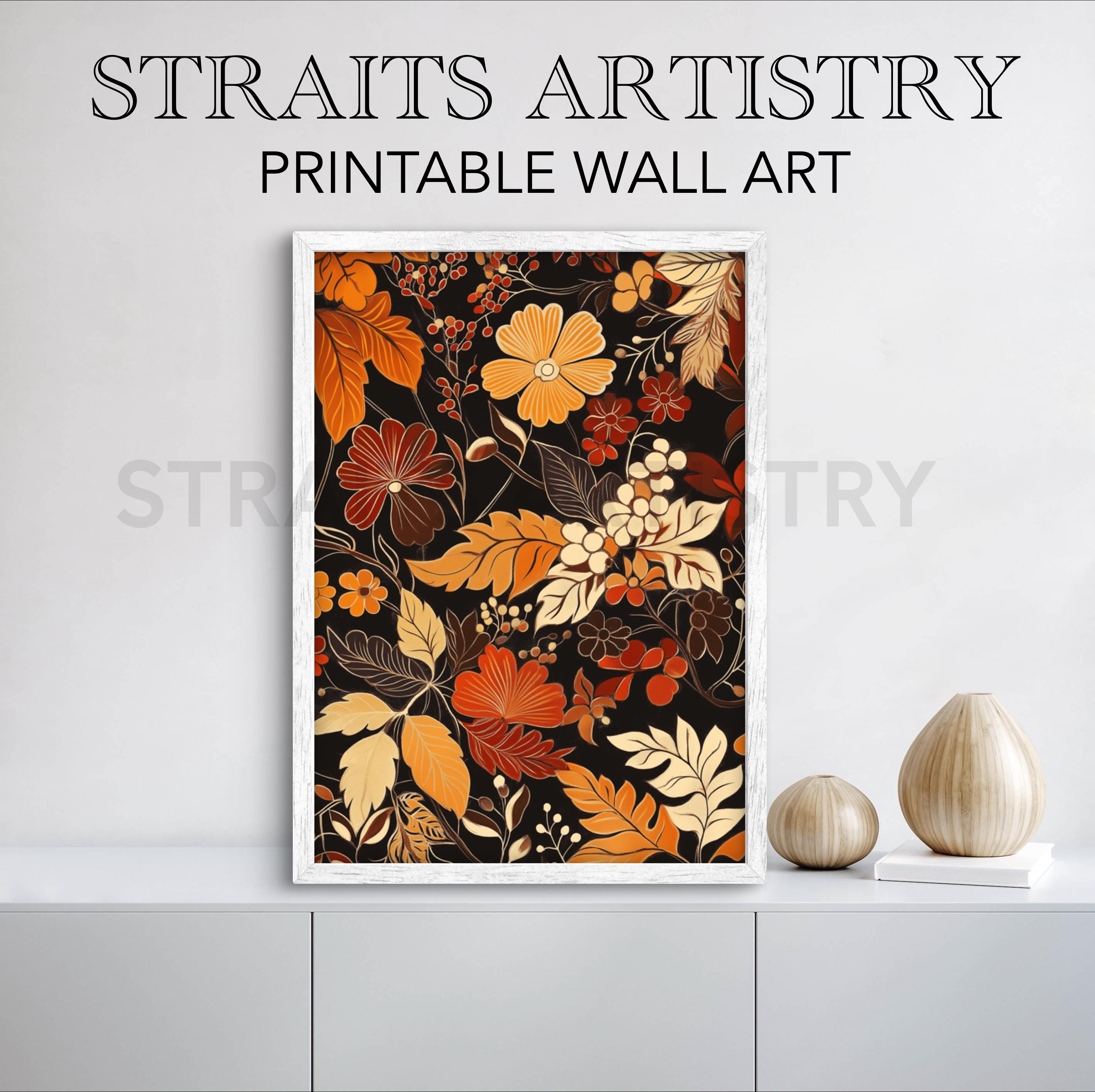 Peranakan Batik Pattern Art | Autumn Floral Print | Vibrant Leaf Wall ...