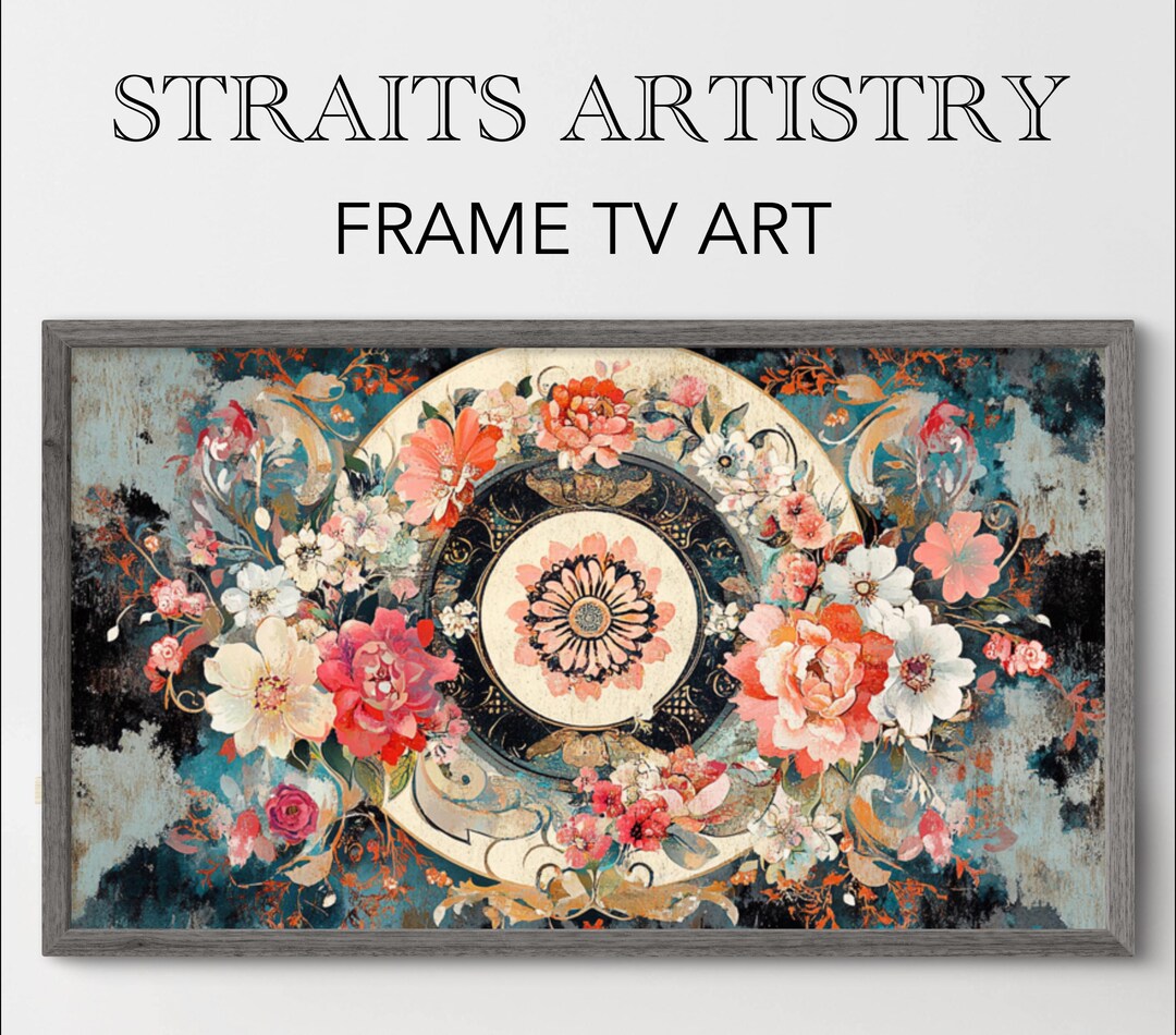 Floral Medallion Peranakan Style Floral Art for Samsung Frame Vintage ...