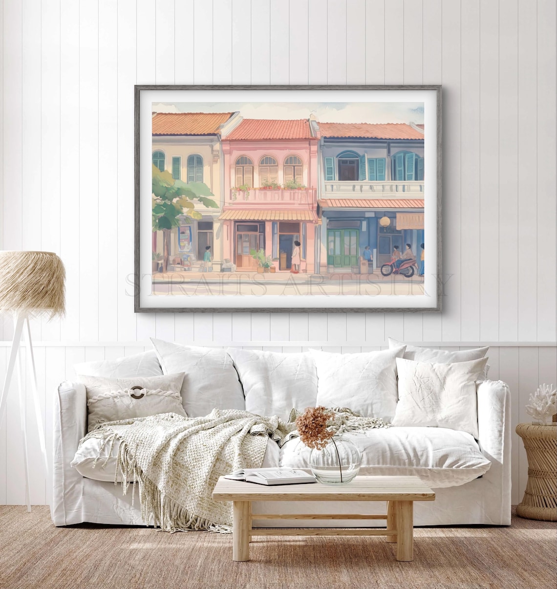Peranakan Shophouses Watercolour Vintage Art | Minimalist Wall Decor ...