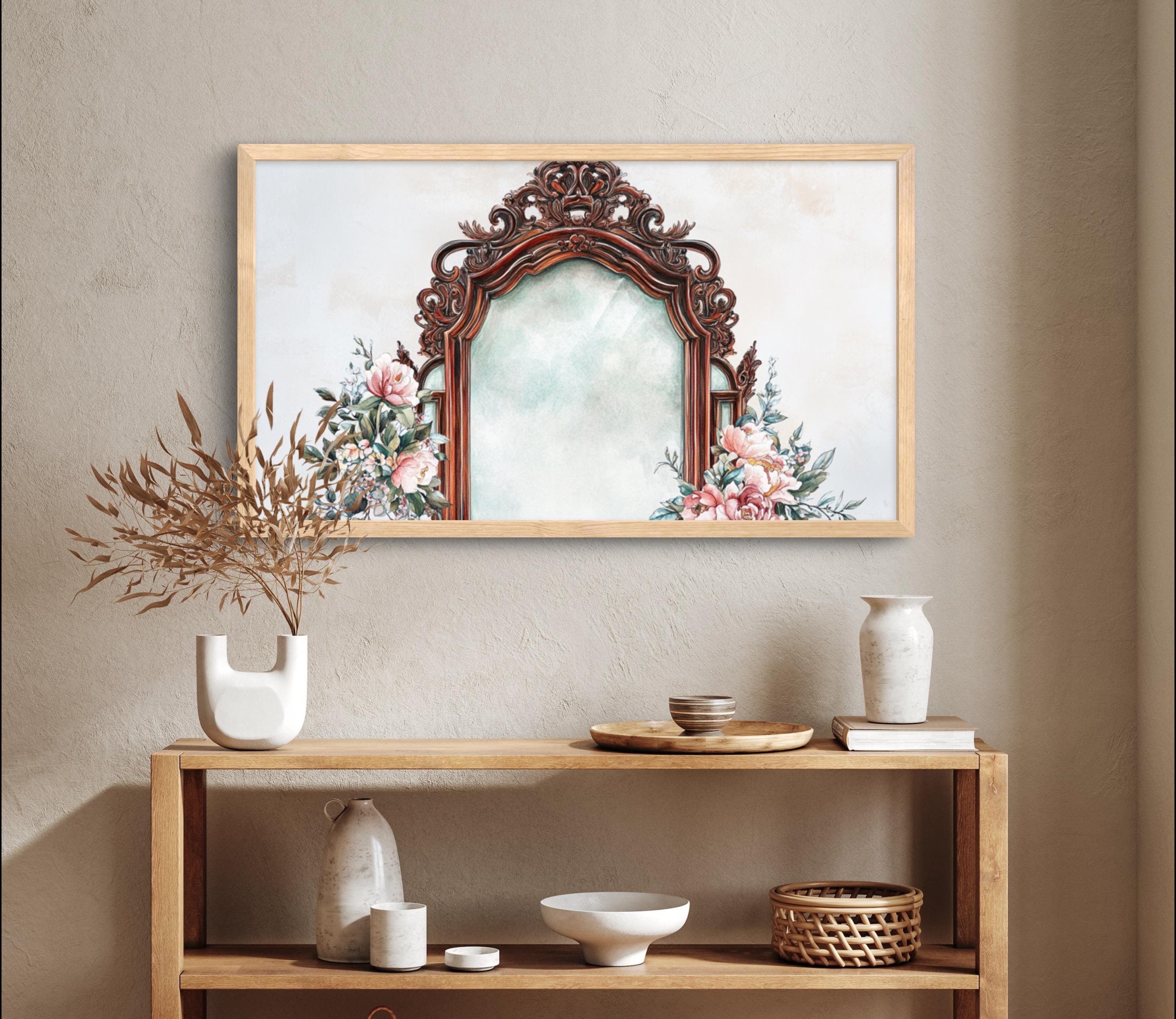 Wooden Peranakan Mirror Vintage Peranakan TV Art Vintage Floral ...
