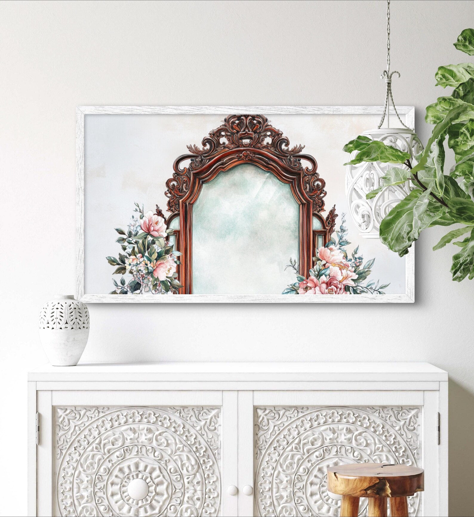 Wooden Peranakan Mirror Vintage Peranakan TV Art Vintage Floral ...