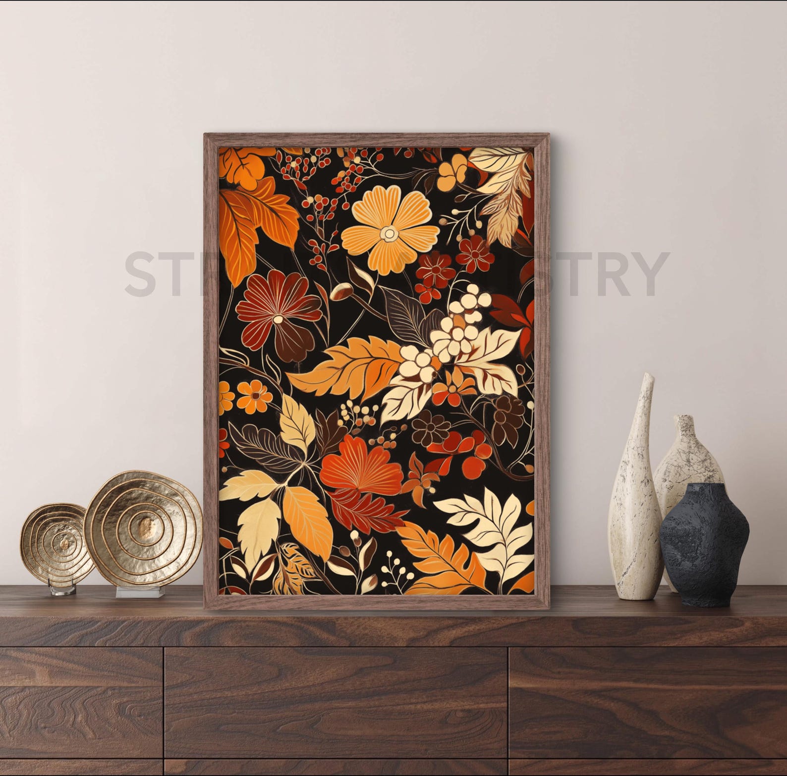 Peranakan Batik Pattern Art | Autumn Floral Print | Vibrant Leaf Wall ...