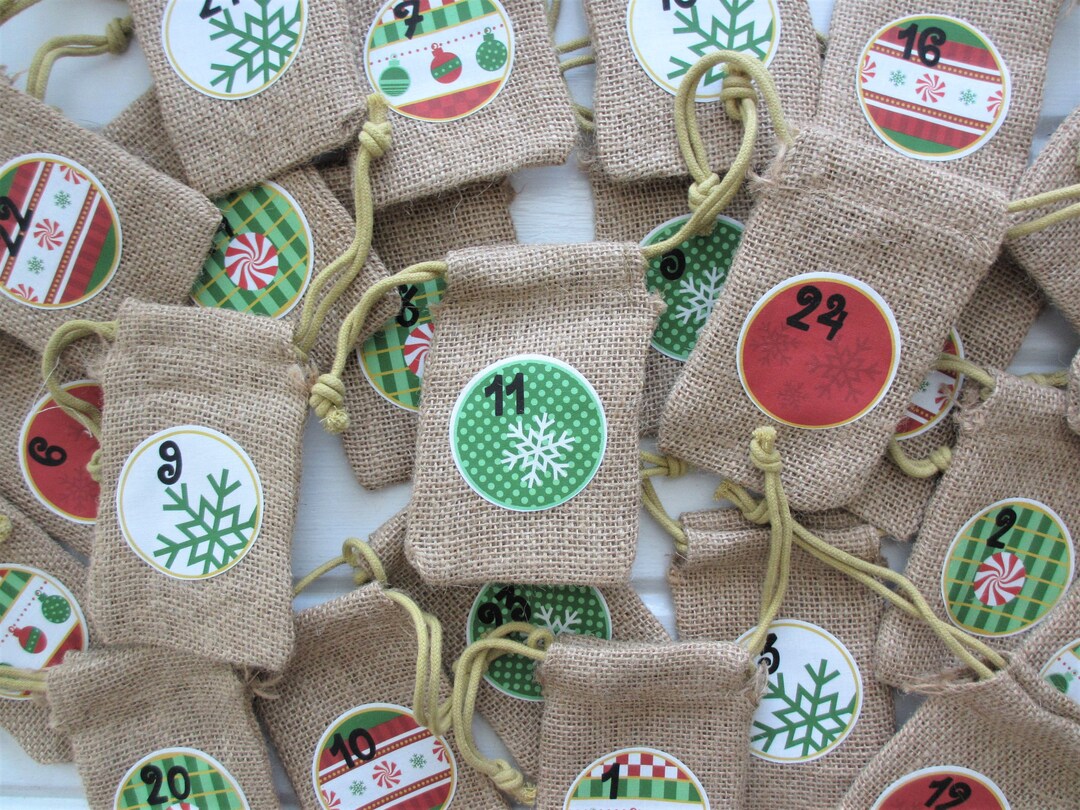 Burlap Christmas Countdown Advent Bags, Kids Advent Calendar, Kids ...