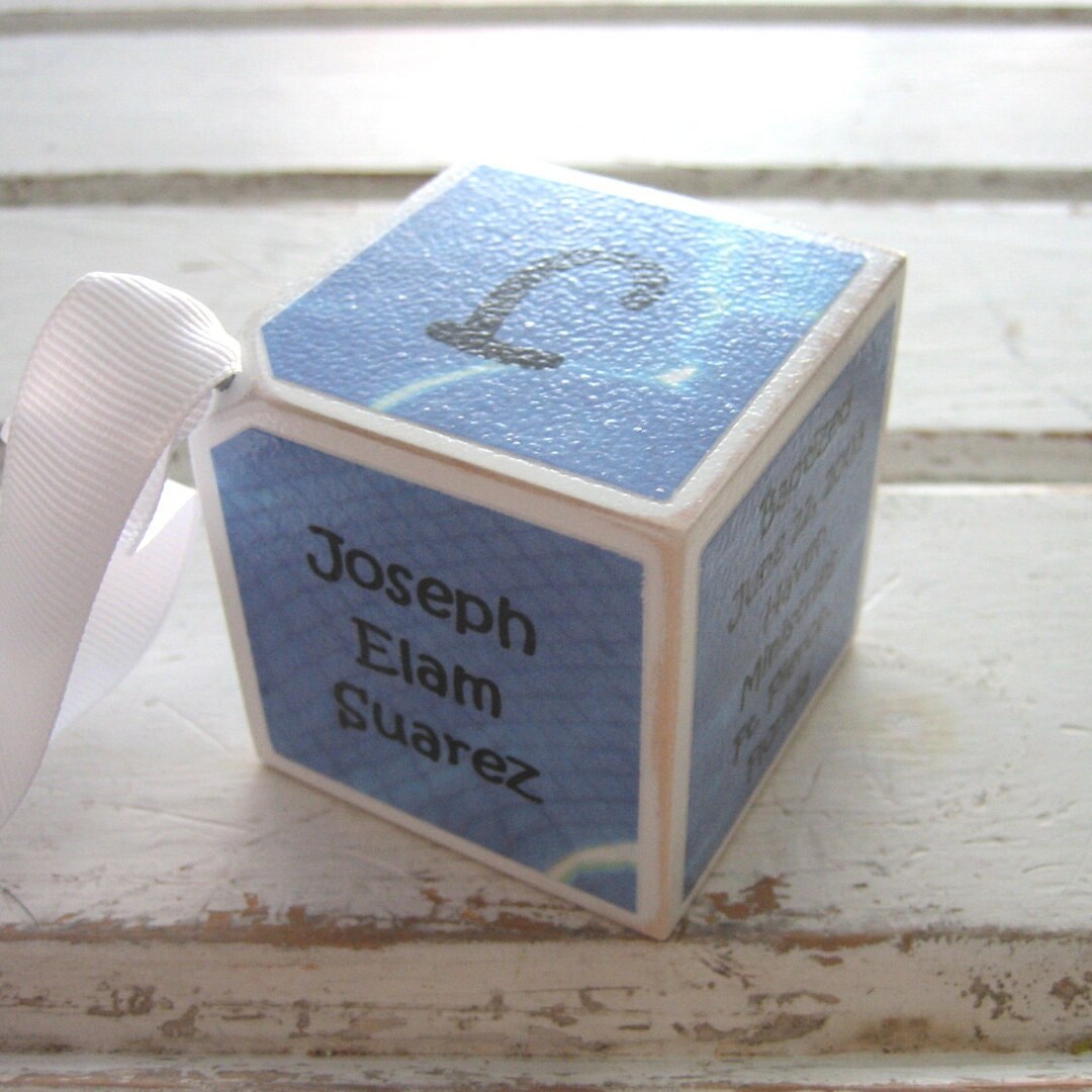 Baptism Keepsake Ornament, Personalized Wood Block, Christening Gift - Etsy