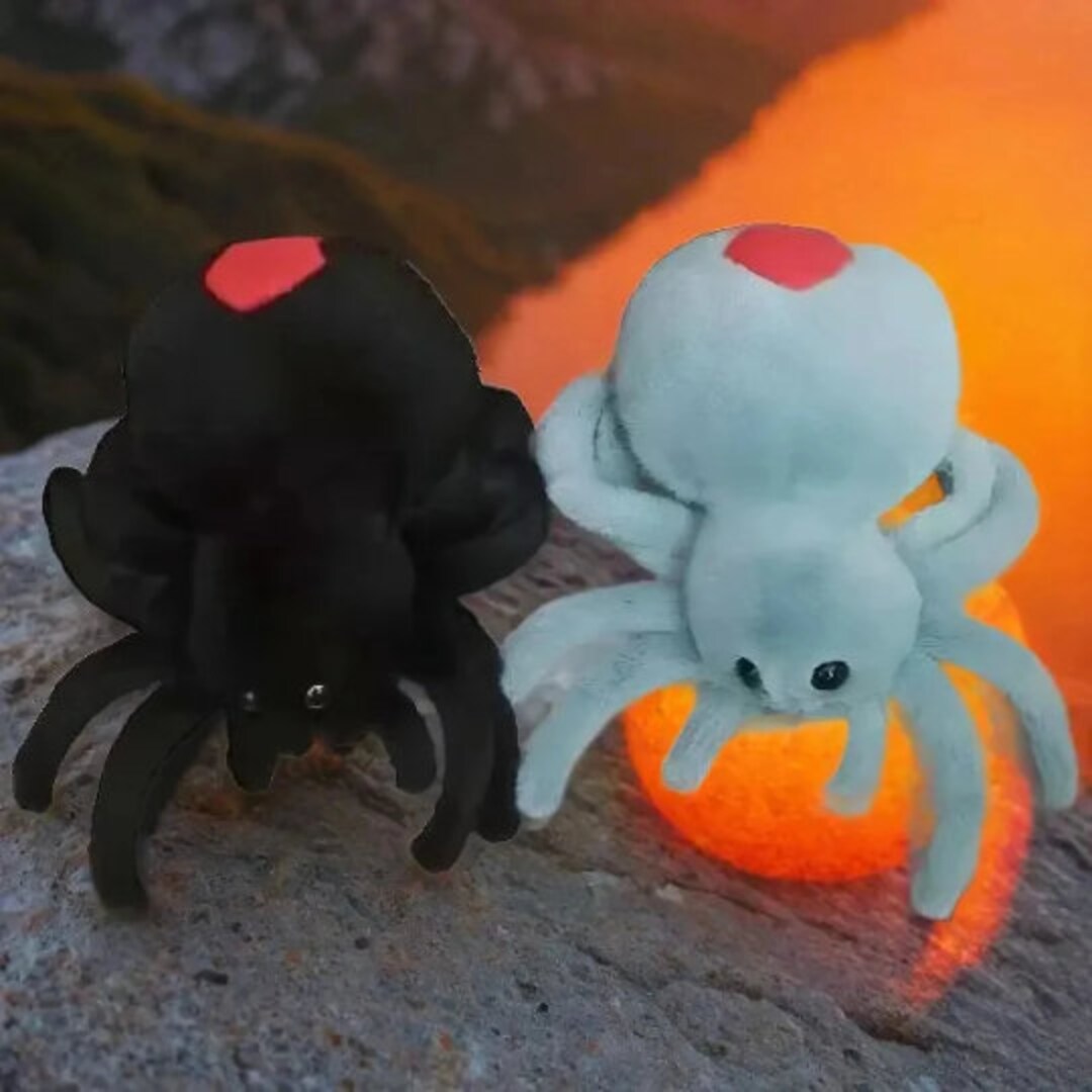 Soft and Fluffy Spider Plush Toy in Black, White, Green, and Pink ...