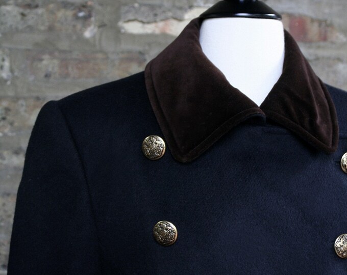 Vintage Black Brown Velvet Pea Coat - Etsy