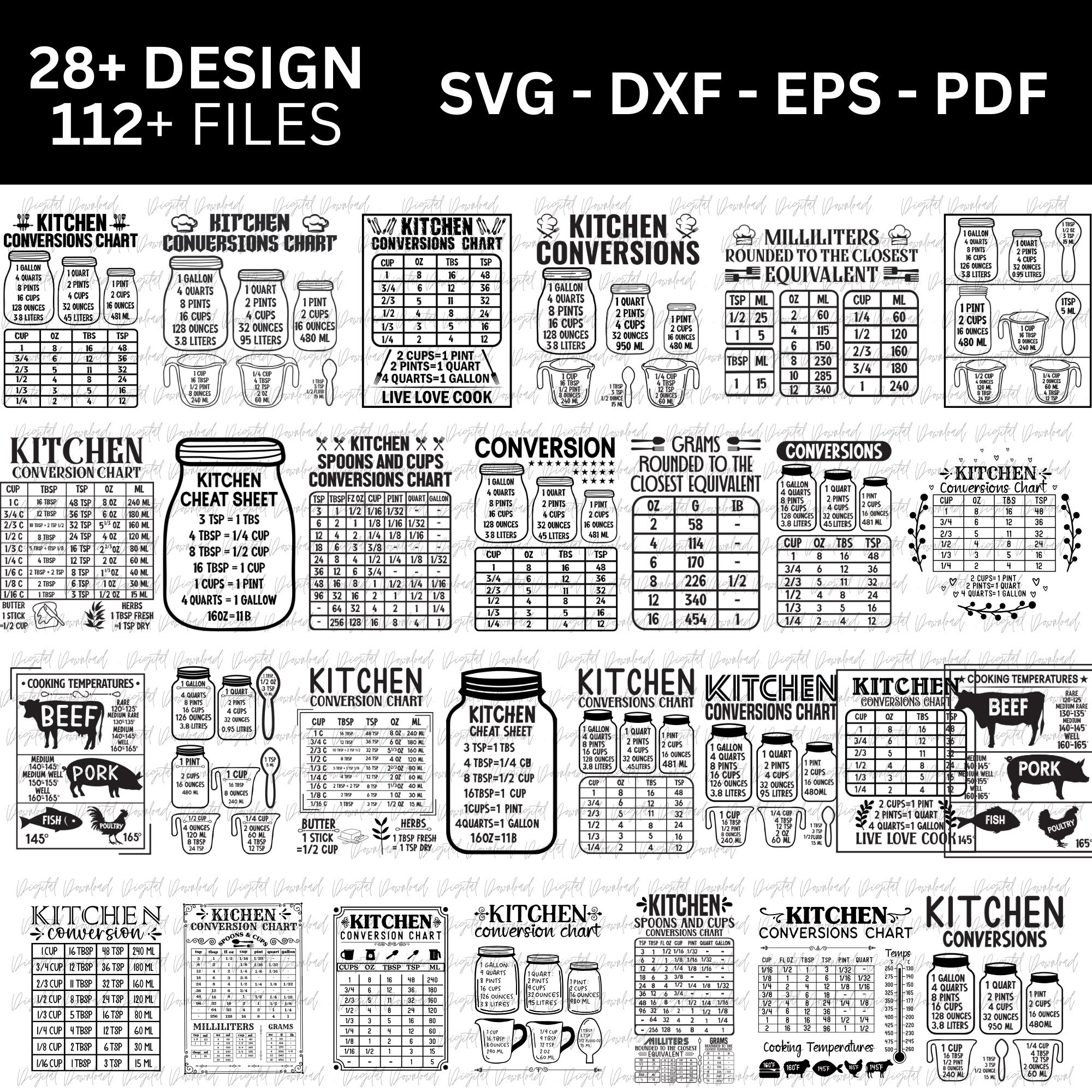 Kitchen Conversion Chart Svg Kitchen Chart Svg Kitchen Measurements Svg ...