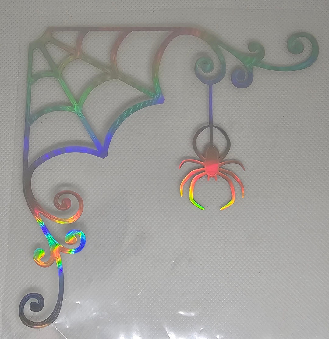 Rainbow/holographic Spider & Web Corner Decal - Etsy