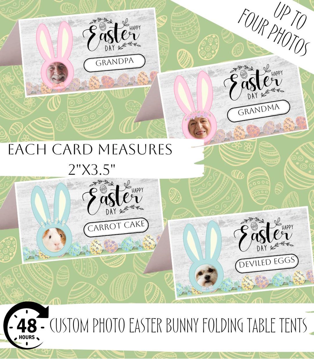 4 PHOTOS - Easter Bunny Custom Kid Photos Table Tents, Place Cards ...