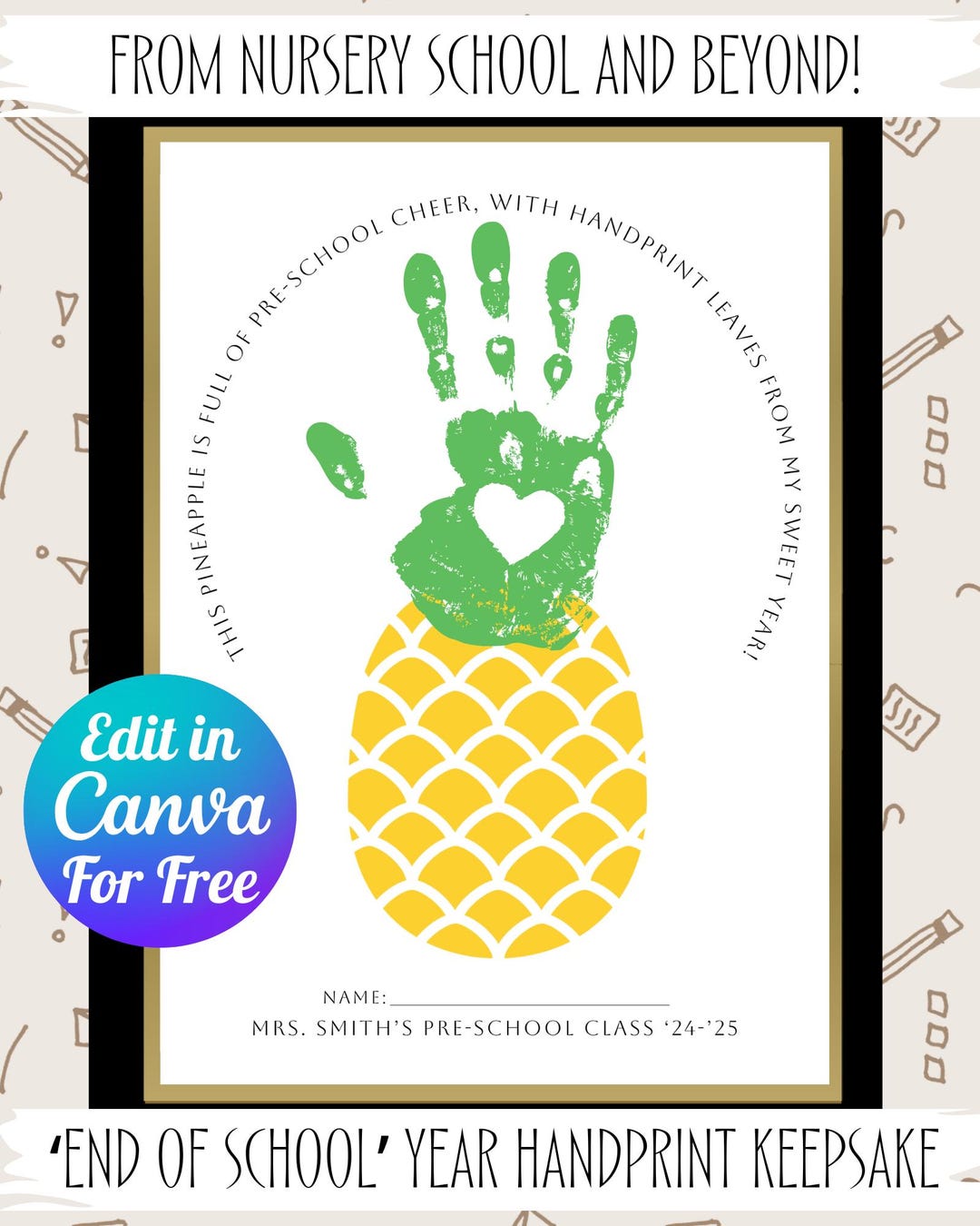 Year End School Handprint Keepsake, Finger Paint, Graduation, Pre-k/tk ...