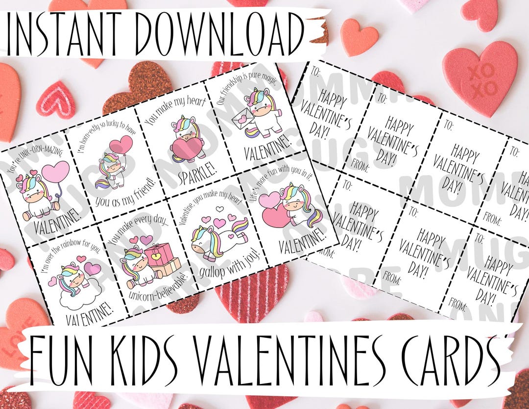 Kids Unicorn Valentines Cards - INSTANT DOWNLOAD, Funny, Printable ...