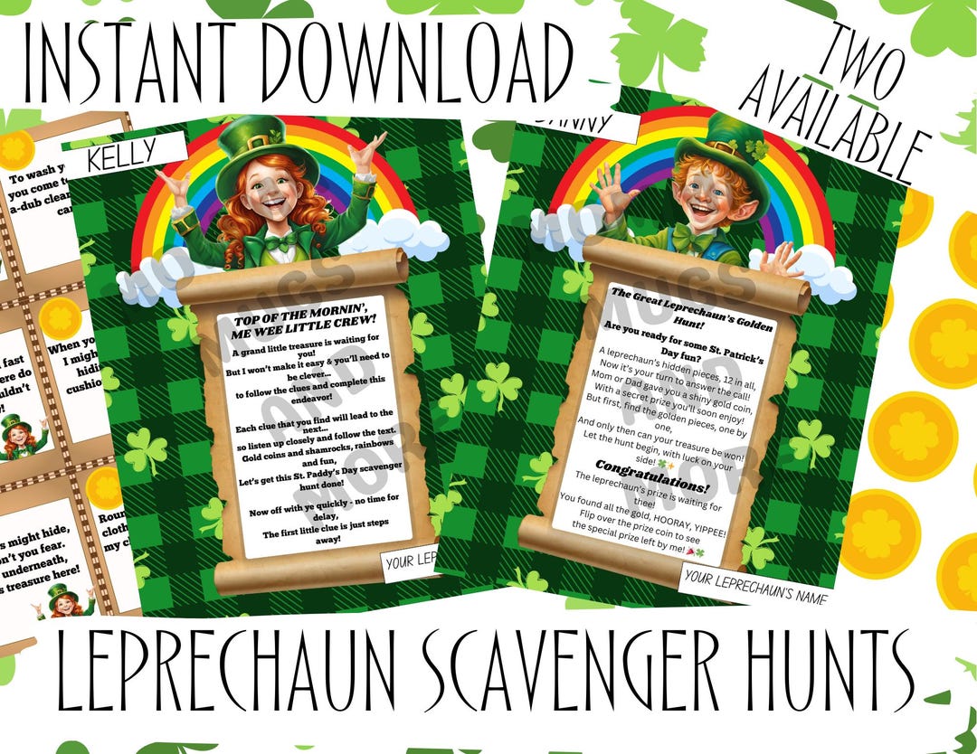 Two Leprechaun Scavenger Hunts - INSTANT DOWNLOAD, Female Leprechaun ...