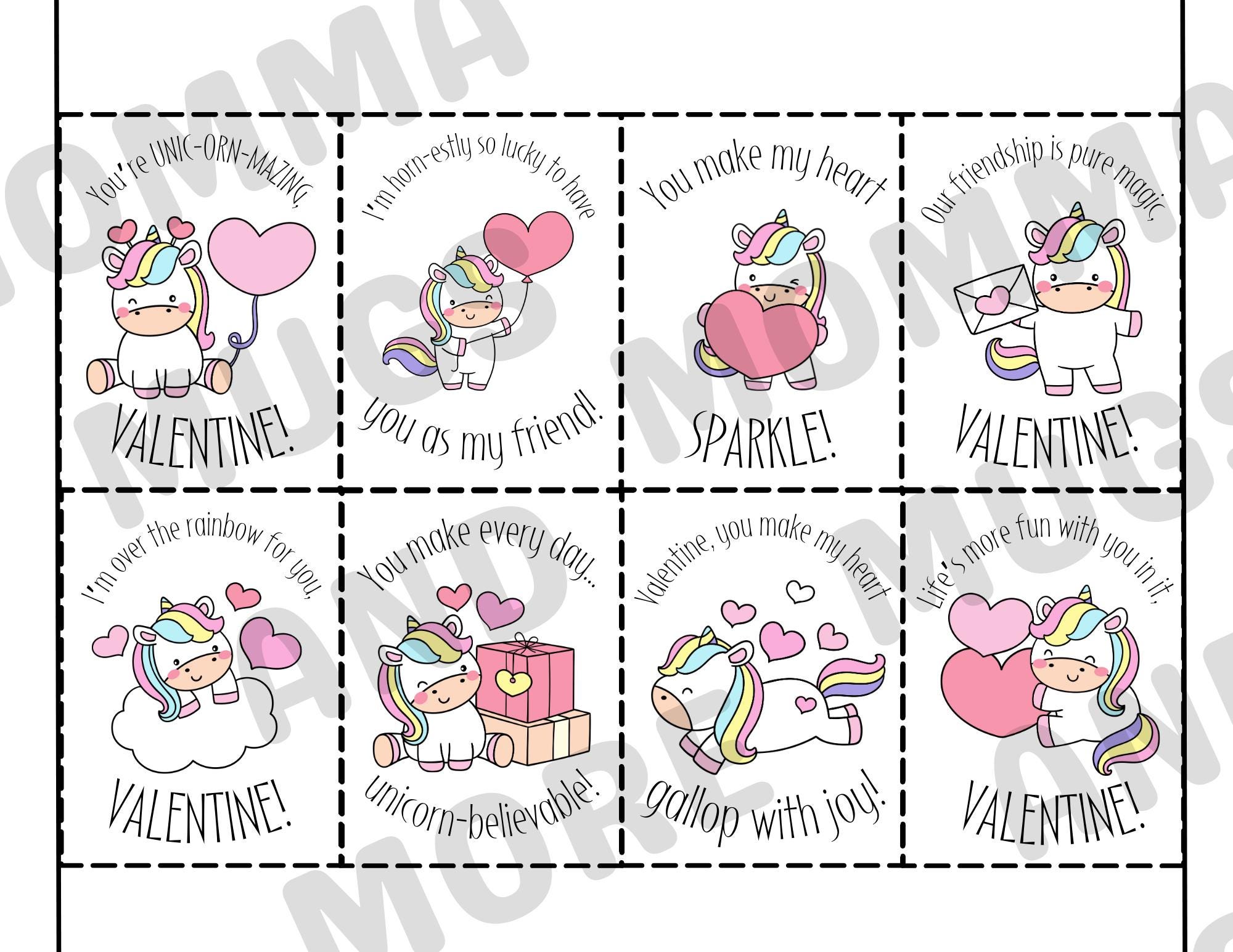 Kids Unicorn Valentines Cards - INSTANT DOWNLOAD, Funny, Printable ...