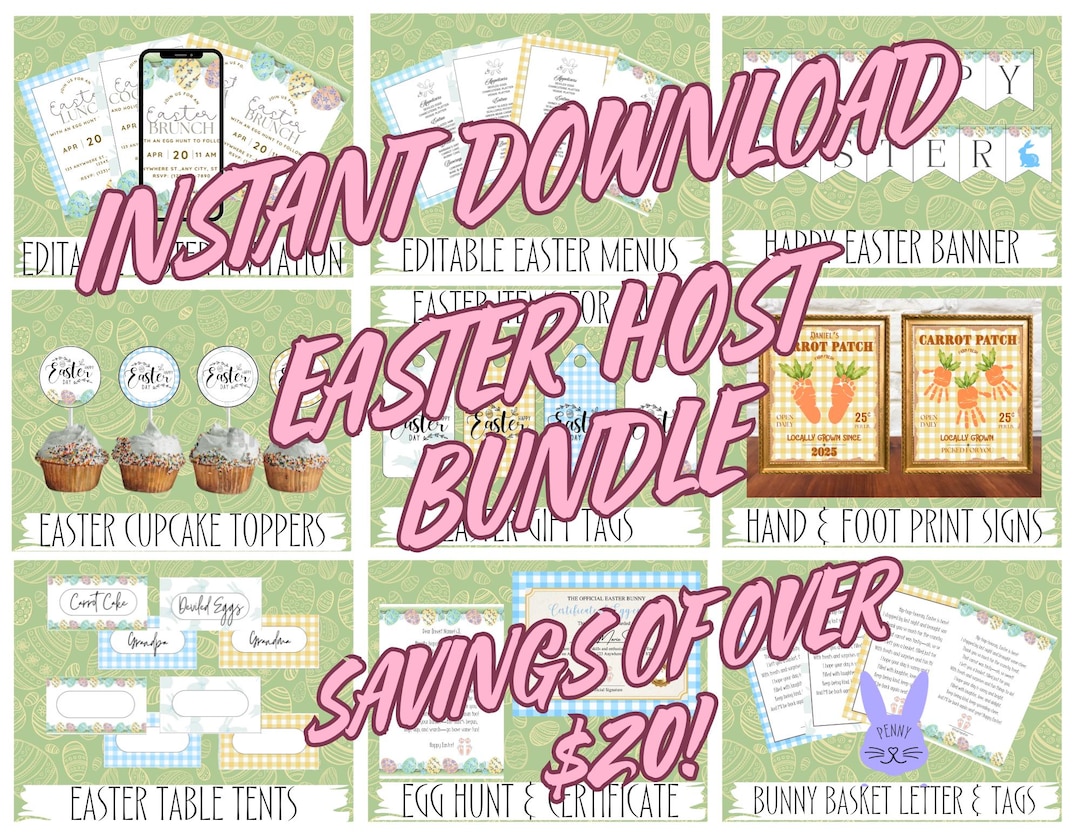 Easter Host Printable Bundle: Invitation, Menu, Banner (digital ...