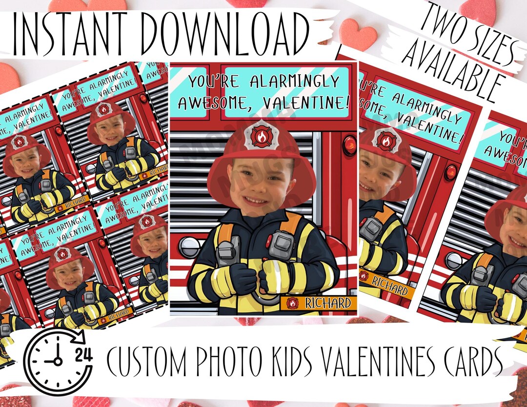 Firefighter Custom Kids Photo Valentine's Day Card, Fire Truck ...