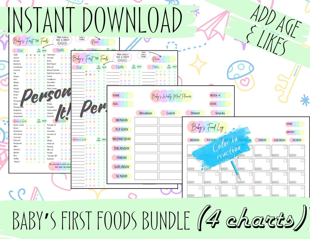 Baby Food Tracker, Printable Food Diary Bundle, Baby Led Weaning, Baby ...