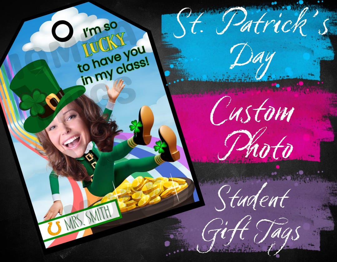 St. Patricks Day Custom Teacher Photo Gift Tags, Student Gift, From ...
