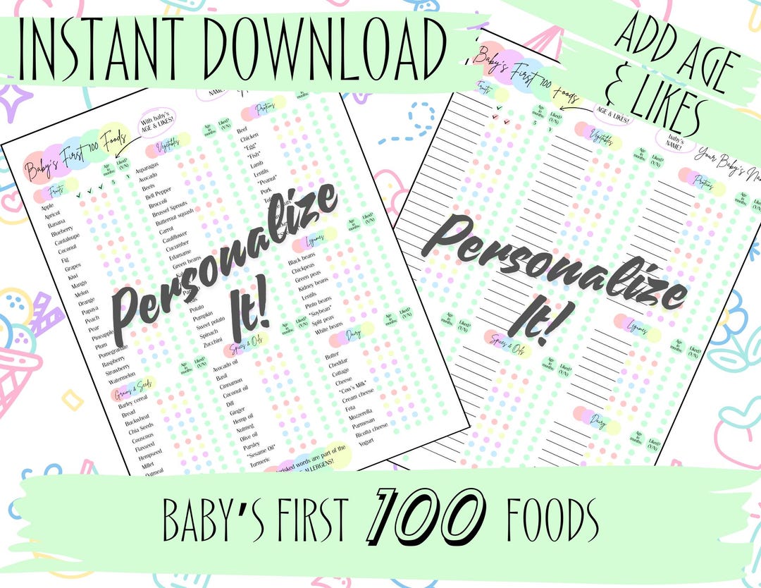 INSTANT Download-baby's First 100 Foods Chart, Baby-led Weaning ...