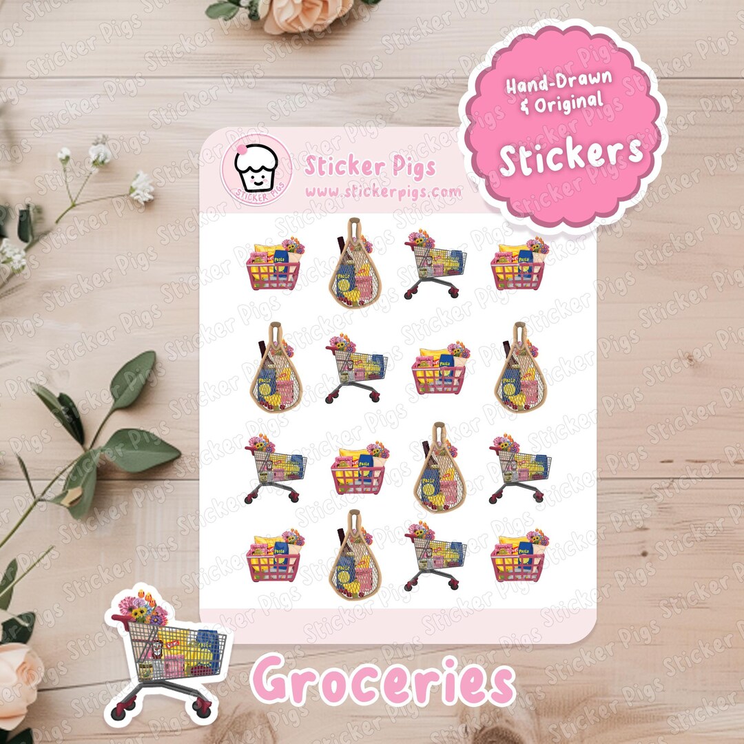 Colorful Grocery Shopping Stickers | Matte Vinyl Journal & Planner ...