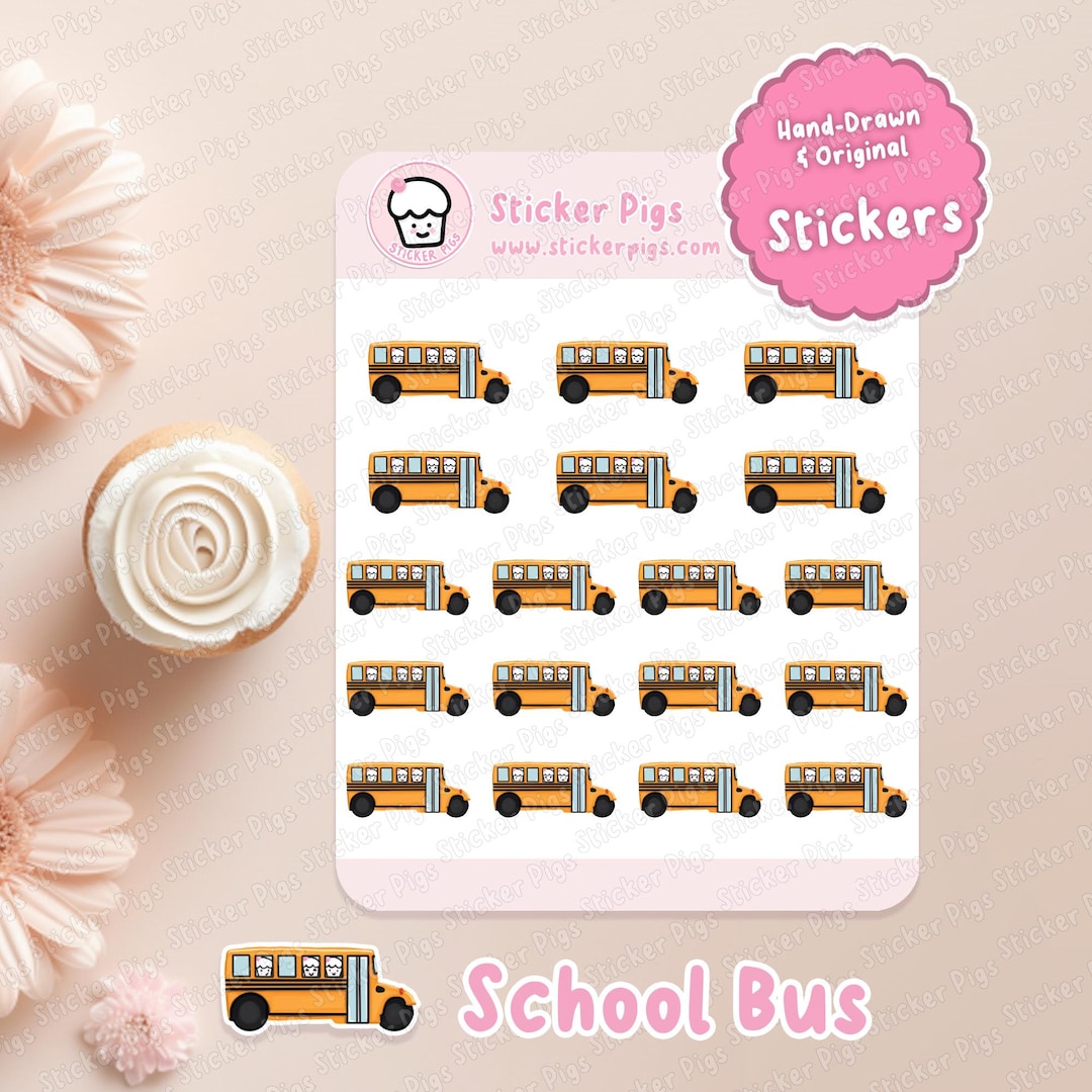 Adorable School Bus Stickers | Matte Vinyl Journal & Planner Stickers ...