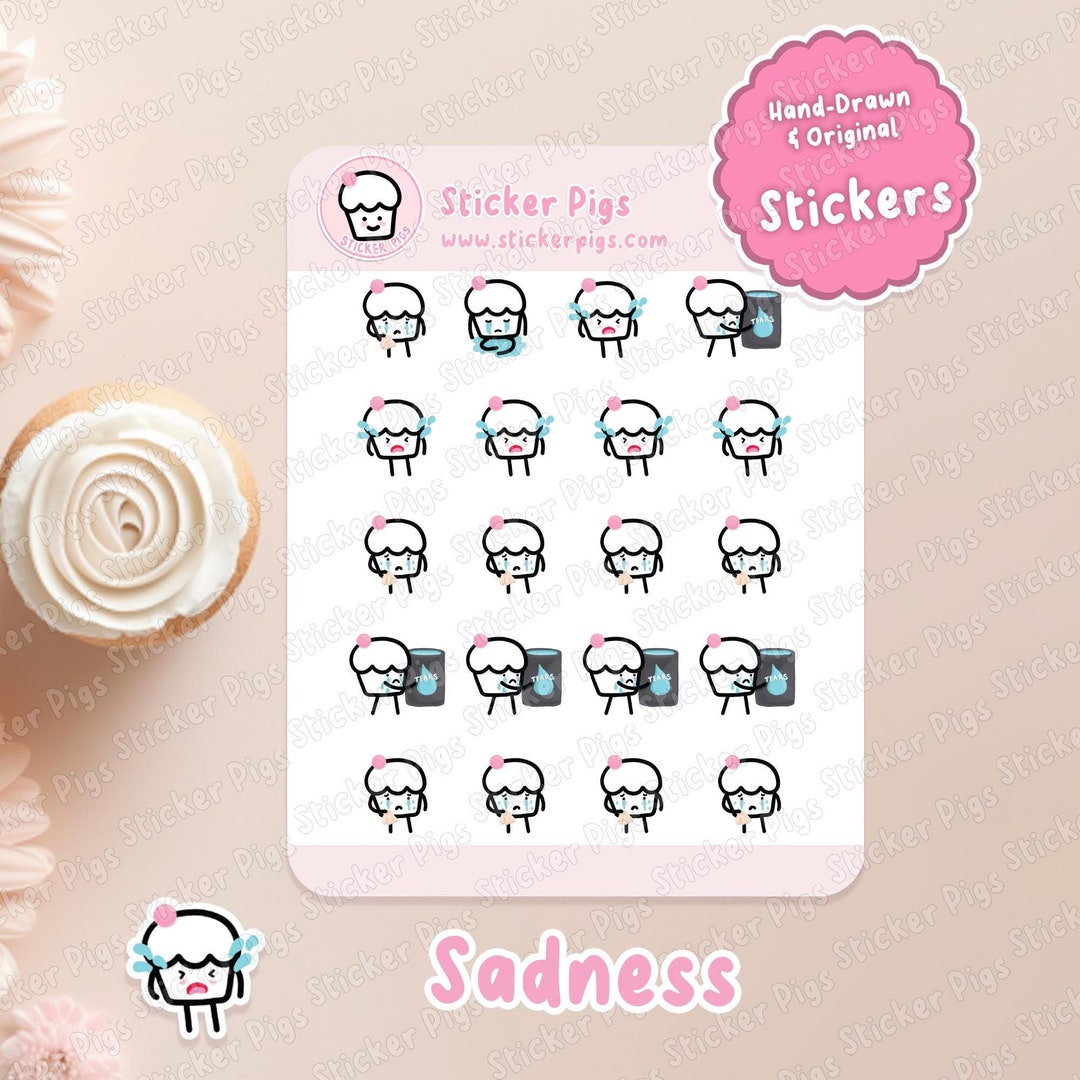 Sadness, Crying, Mood Stickers | Matte Vinyl Journal & Planner Stickers ...