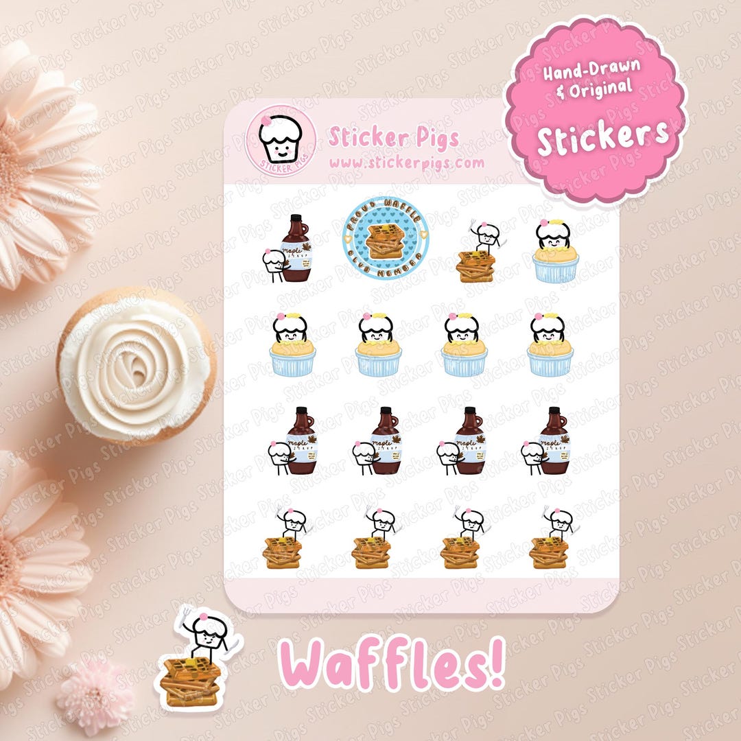 Cute Character Waffle Stickers - Fun Food Journal Decor - Matte Vinyl ...
