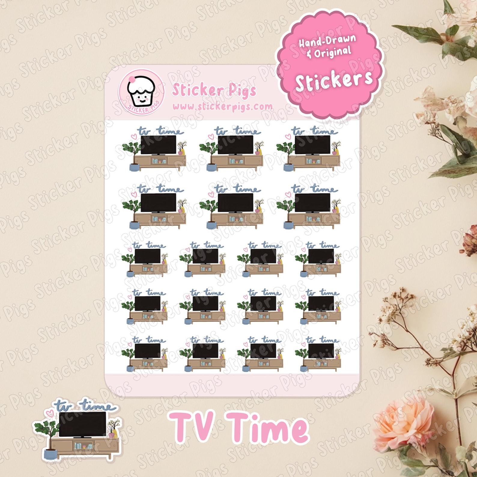 Cute TV Time Stickers | Matte Vinyl Journal & Planner Stickers ...