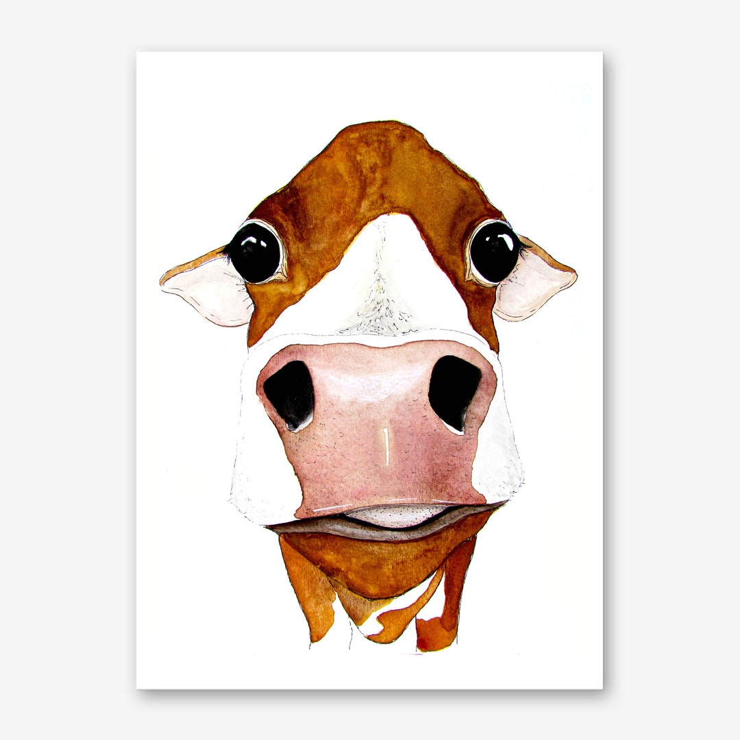 Derpy Cow Art Print, Country Cow, Country Art, Farm Art, Farmer ...