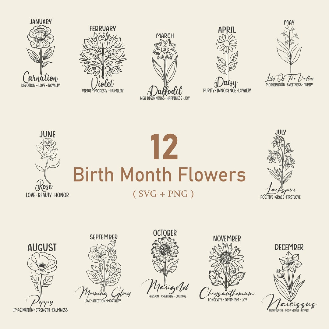 Birth Month Svg Bundle, Flower Bouquet Svg, Birth Flower Svg, Floral ...