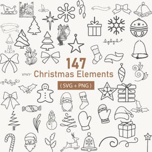 Christmas Line Art Clipart Bundle: Holiday Doodles (SVG, PNG Digital ...