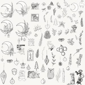 Christmas Line Art Clipart Bundle: Holiday Doodles (SVG, PNG Digital ...