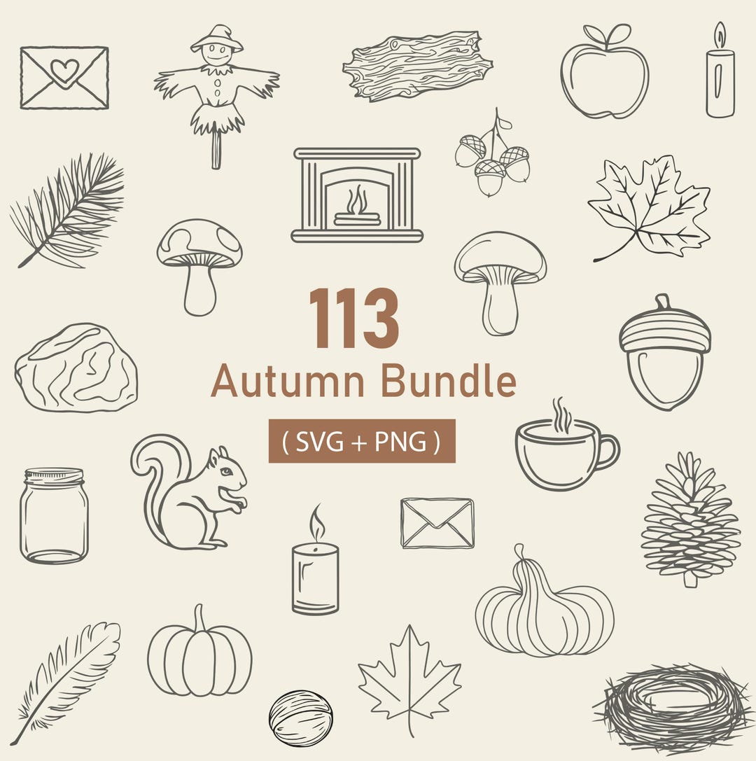 Autumn SVG Bundle: Hand-drawn Fall Clip Art (PNG, SVG) - Etsy