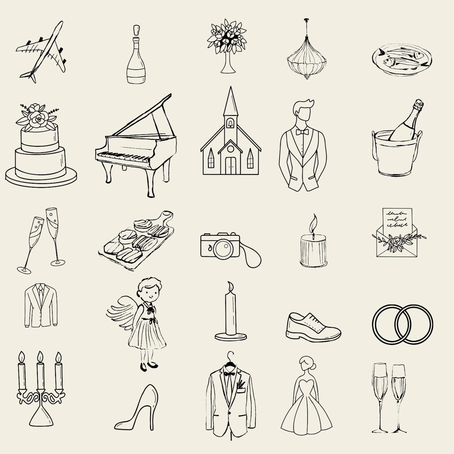 Hand Drawn Wedding Timeline Illustration Bundle Set, SVG PNG, Doodles ...