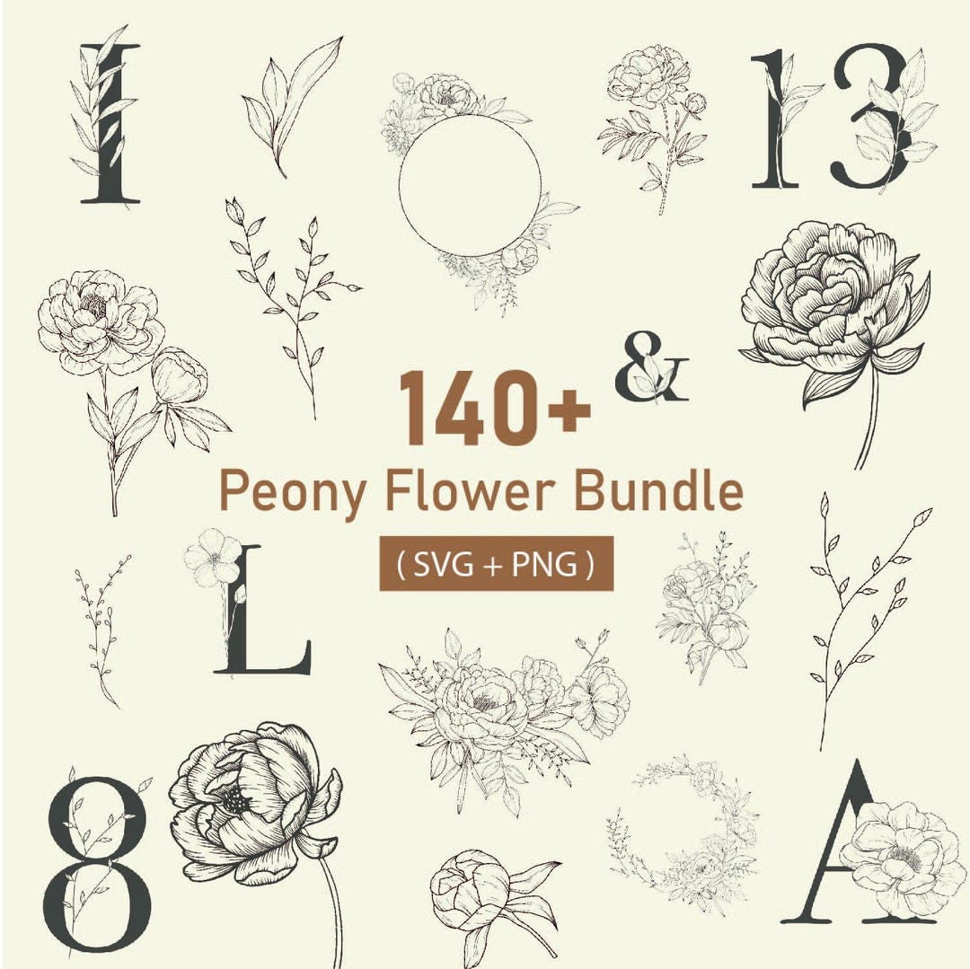 Peonies Svg Bundle, Peony Svg, Peonies Bouquet Svg, Floral Arrangement ...
