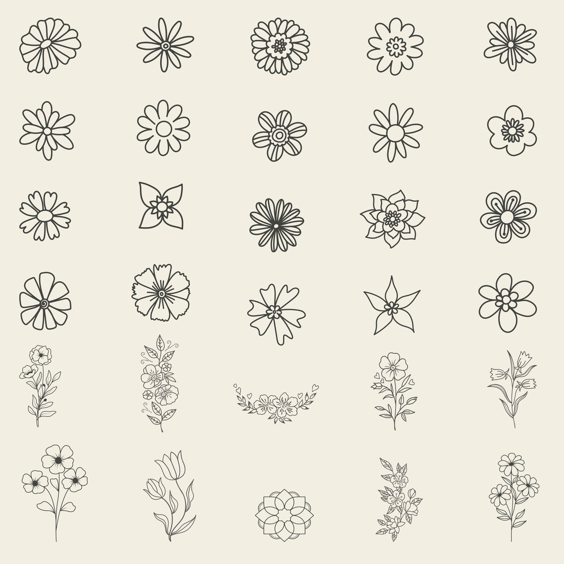 130 Hand-drawn Flower SVG Clipart Bundle (PNG) - Etsy