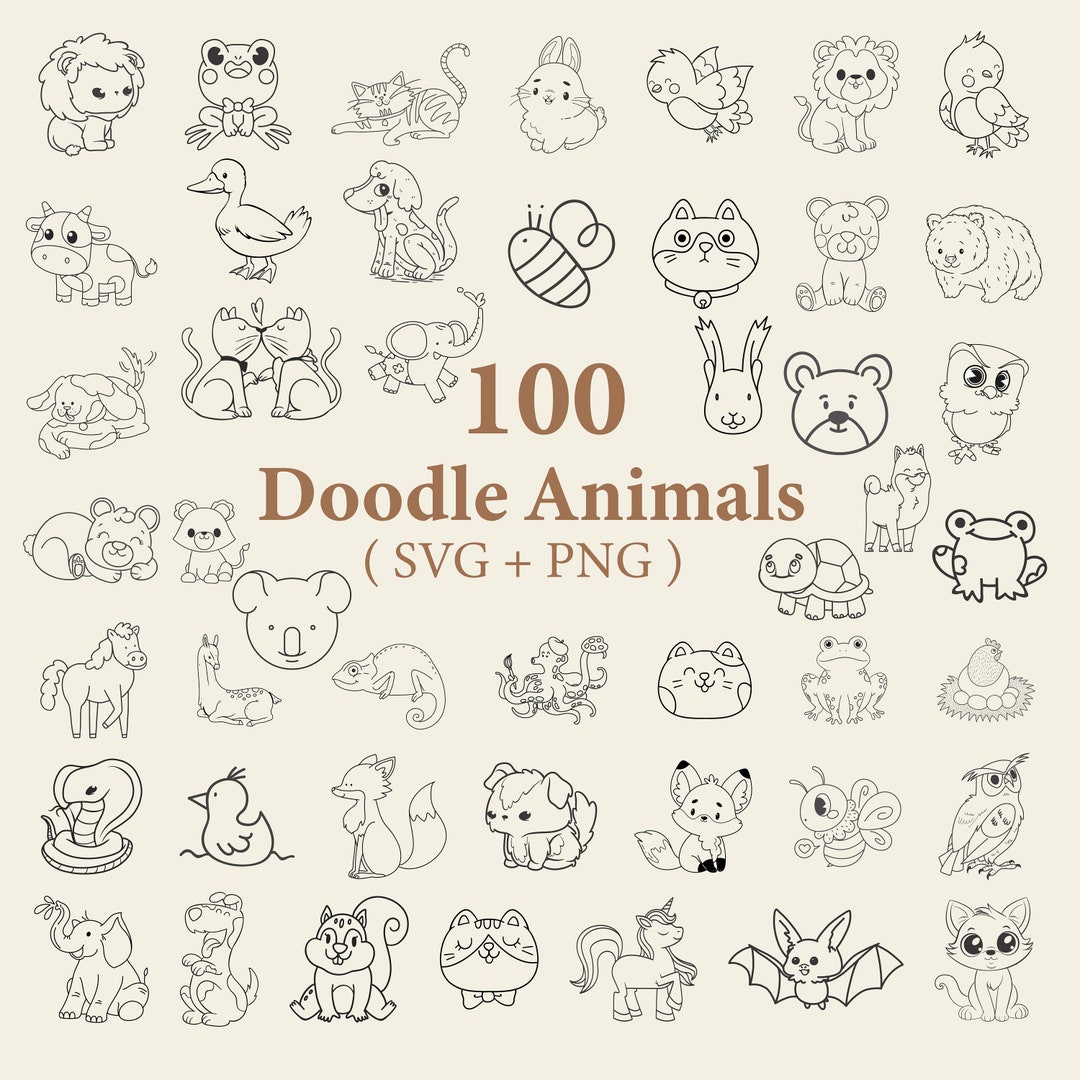100 Animal Doodle Svg Bundle | Animal Svg | Doodle Svg | Safari Animal ...