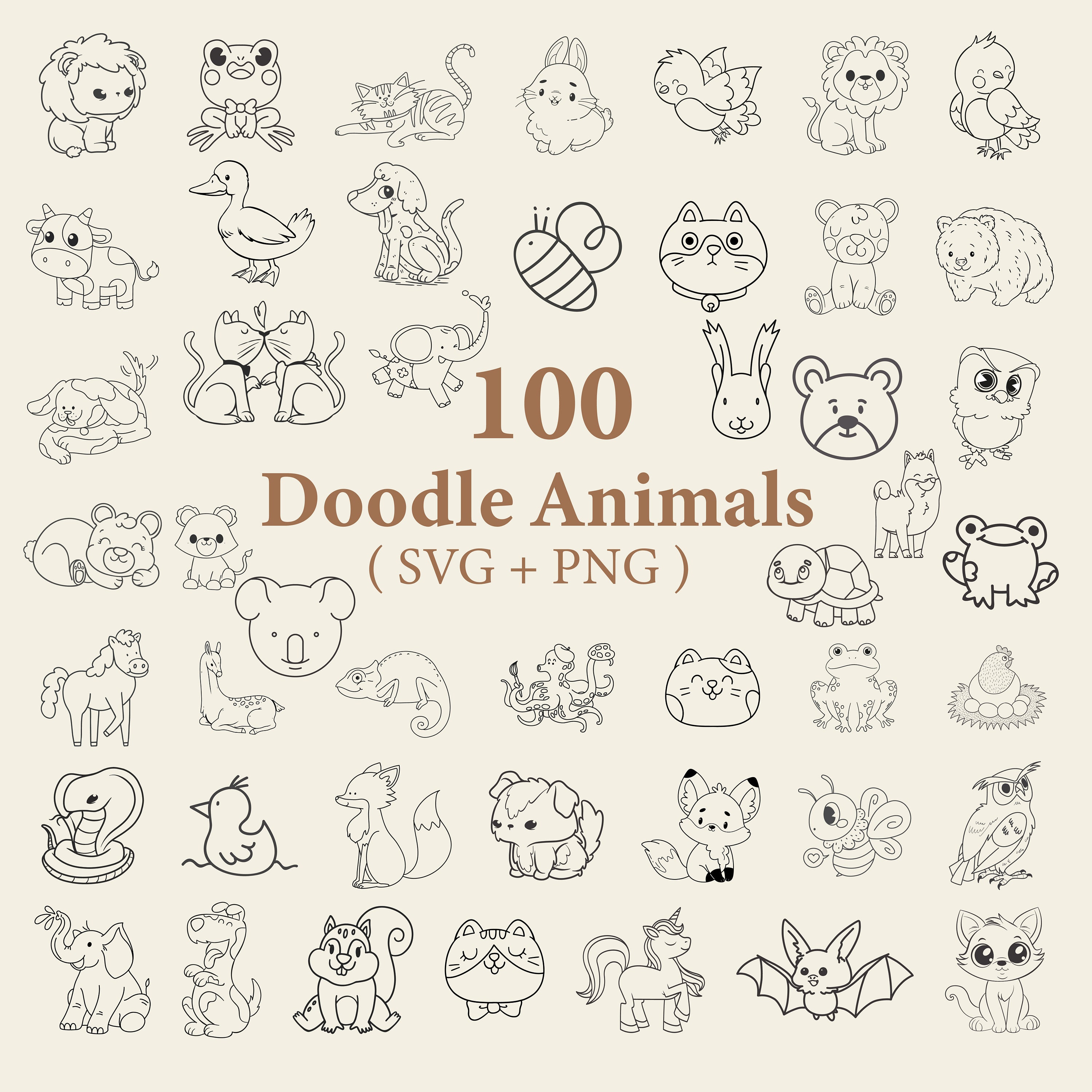 100 Animal Doodle Svg Bundle | Animal Svg | Doodle Svg | Safari Animal ...