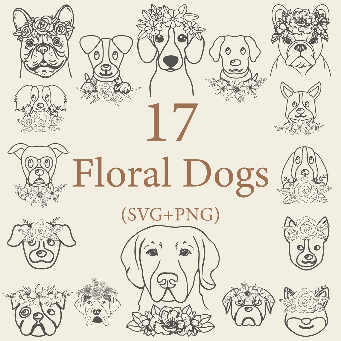 Flower Dogs SVG File, Floral Dog Svg, Stylized Dog Svg, Dog With Flower ...