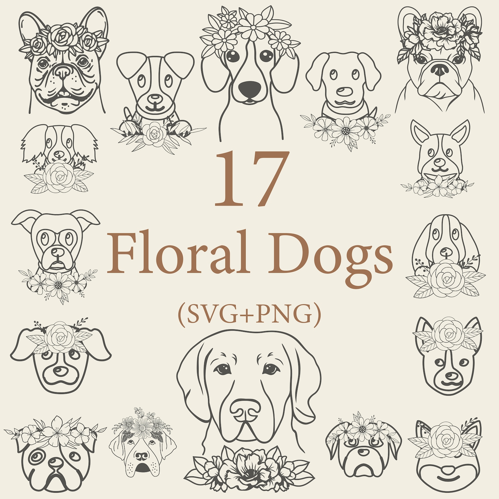 Flower Dogs SVG File, Floral Dog Svg, Stylized Dog Svg, Dog With Flower ...