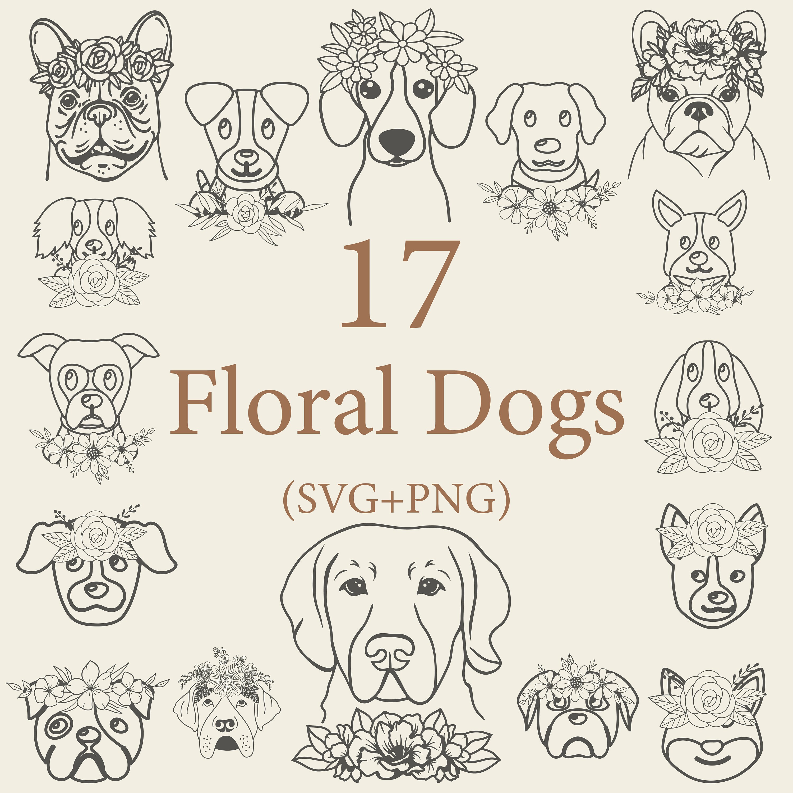 Flower Dogs SVG File, Floral Dog Svg, Stylized Dog Svg, Dog With Flower ...