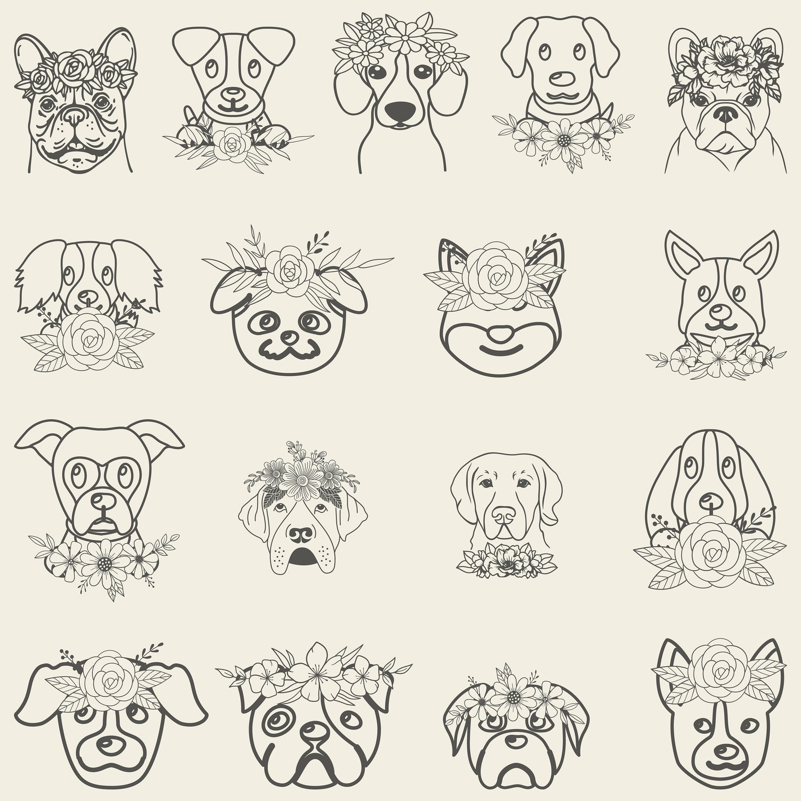 Flower Dogs SVG File, Floral Dog Svg, Stylized Dog Svg, Dog With Flower ...