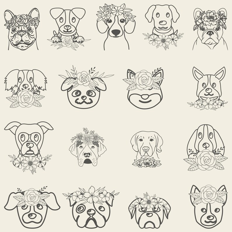 Flower Dogs SVG File, Floral Dog Svg, Stylized Dog Svg, Dog With Flower ...