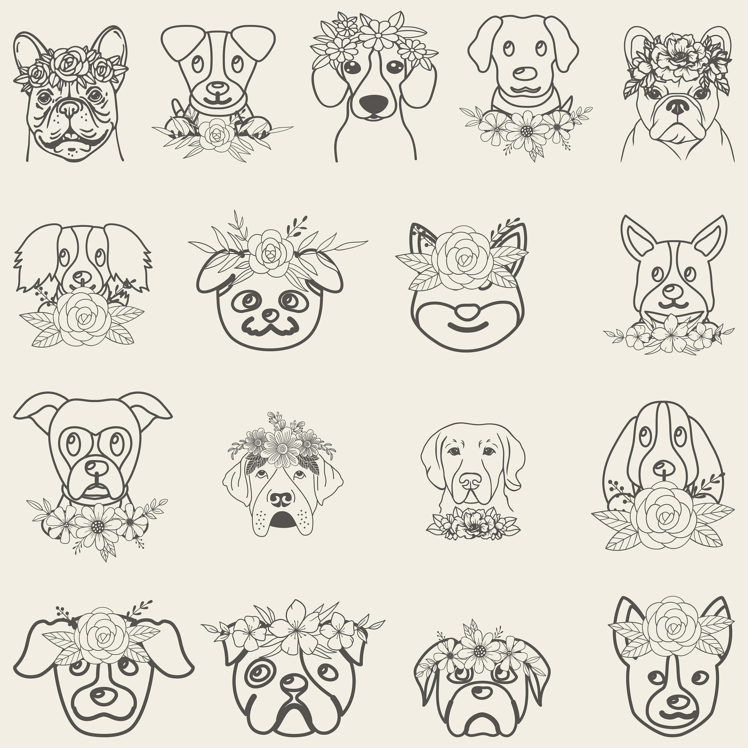 Flower Dogs SVG File, Floral Dog Svg, Stylized Dog Svg, Dog With Flower ...