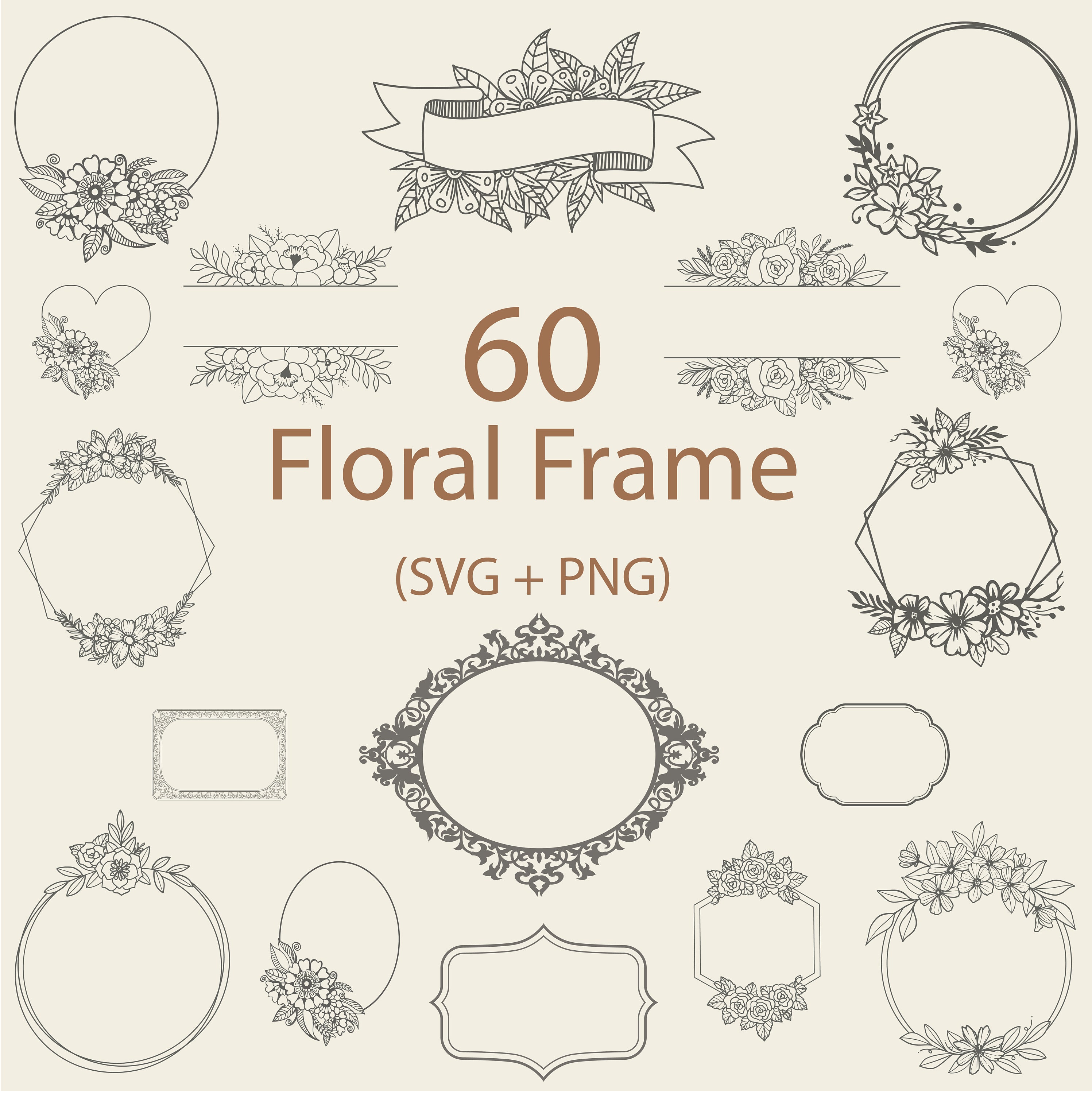Flower Frames SVG Floral Border Png for Shirt Cup Cricut Cut Files ...