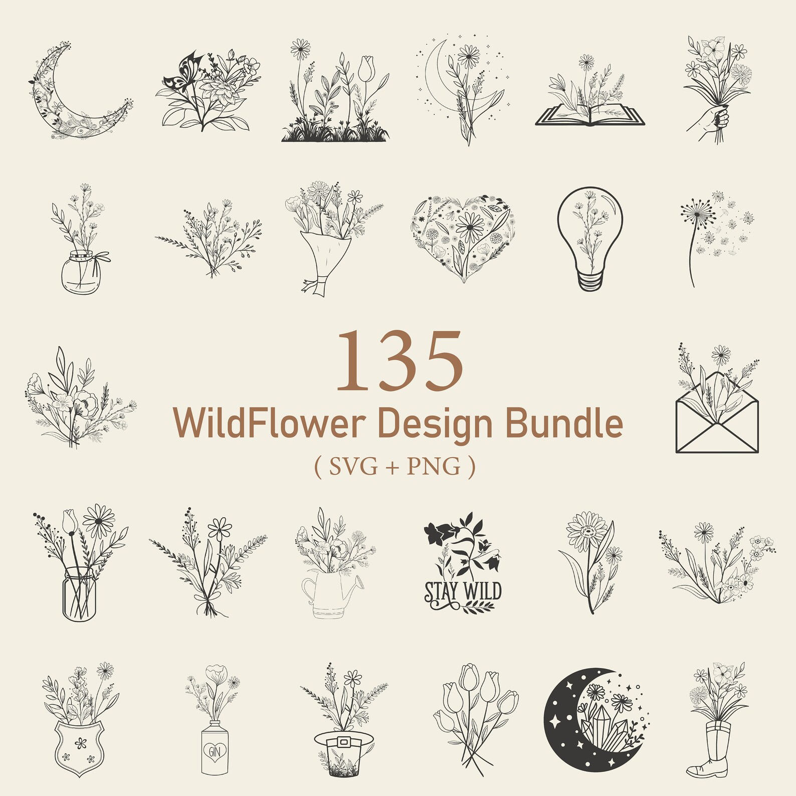 Wildflower SVG Bundle: 135 Floral Designs (commercial Use) - Etsy