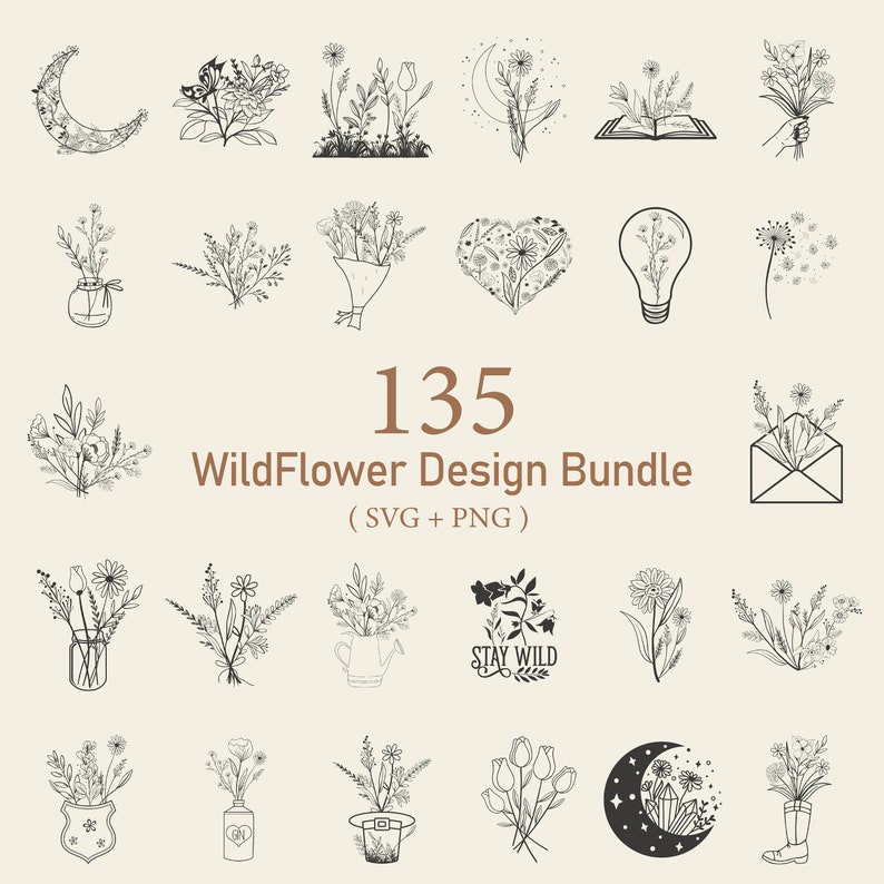 Wildflower SVG Bundle: 135 Floral Designs (commercial Use) - Etsy